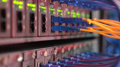 Fiber Optic cables connected to an optic... | Stock Video | Pond5