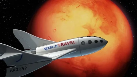Fictional spaceplane on orbit of Mars, c... | Stock Video | Pond5