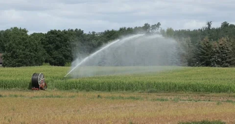 Field irrigation with spraying unit and ... | Stock Video | Pond5