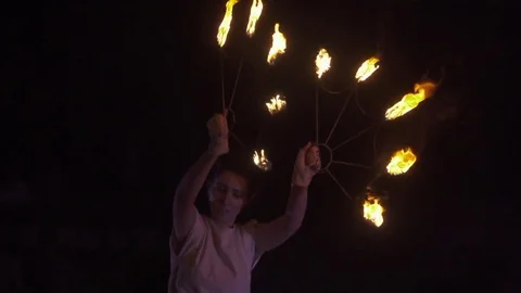 Fiery dance. Amazing magical Fire Show a... | Stock Video | Pond5