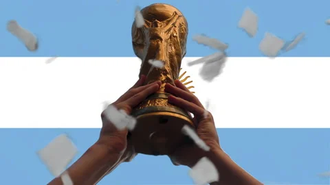 FIFA World Cup Trophy Against Flag of Ar... | Stock Video | Pond5