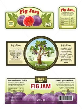 Fig jam label design, emblem sticker template, natural fruit marmalade ...