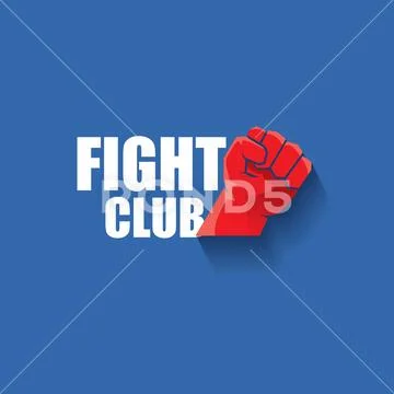 Fight club vector logo with red man fist isolated on blue background ...