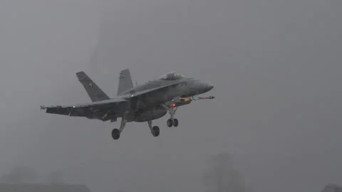 Fighter jet aircraft landing in severe w... | Stock Video | Pond5