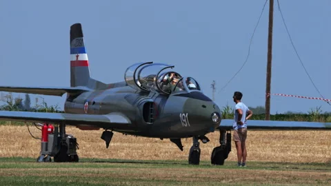 Fighter jet engine start with external p... | Stock Video | Pond5