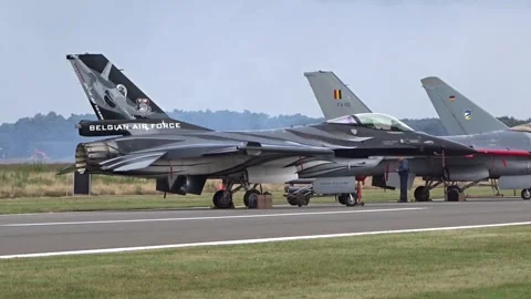 Fighter Jet in special color scheme at a... | Stock Video | Pond5