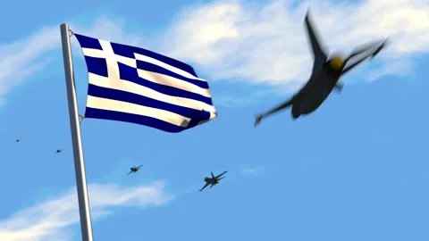 Fighter jets fly past Greek flag | Stock Video | Pond5
