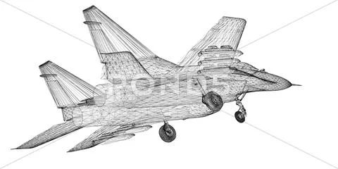 Fighter plane model, body structure, wire model Illustration #42691376
