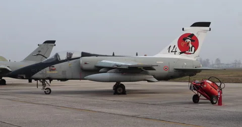 Fighter plane parked with painted duck h... | Stock Video | Pond5