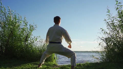 Fighting stand of a karate man in a kimo... | Stock Video | Pond5