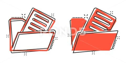 File folder icon in comic style. Documents archive cartoon vector ...