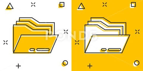 File folder icon in comic style. Documents archive cartoon vector ...