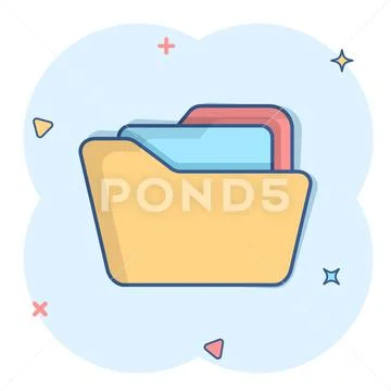 File folder icon in comic style. Documents archive vector cartoon ...