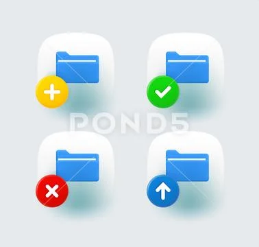 File folder icon set with different pictograms. 3d vector icons set ~ Clip Art #244999379