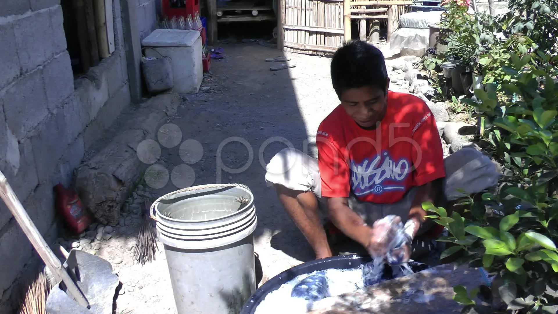 Man Washing Clothes By Hand