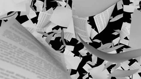Filled white pages falling from top at t... | Stock Video | Pond5