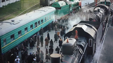 Filming a movie at railway station, old ... | Stock Video | Pond5