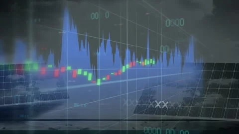 Financial chart overlay flowing over sol... | Stock Video | Pond5