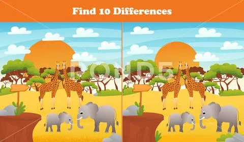 Find ten differences printable worksheet with african safari elephants ...