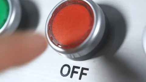 Finger pushing red button power off. Swi... | Stock Video | Pond5