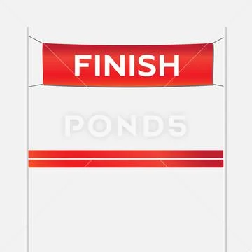 Finish line with red textile banner. Finish line victory banner: Royalty Free #147253718