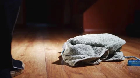 Finished exercise workout dropping towel... | Stock Video | Pond5
