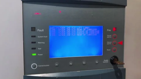 A fire alarm system display board and sh... | Stock Video | Pond5