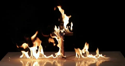 Fire around a burning cross symbol | Stock Video | Pond5