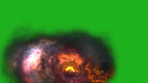 Fire Blast With Smoke Effect On Green Sc... | Stock Video | Pond5