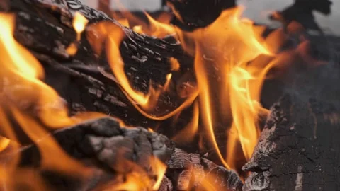 Fire burning in grill. Real fireplace fu... | Stock Video | Pond5