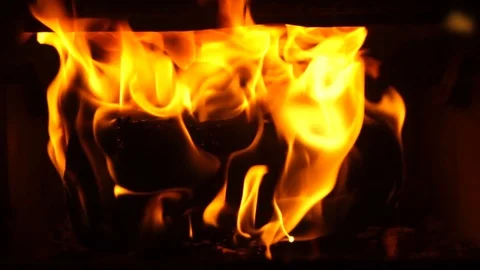 Fire burning on a single log in a cast i... | Stock Video | Pond5