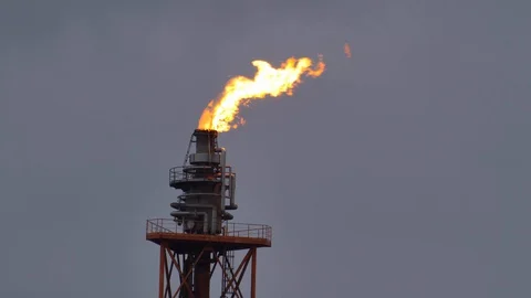 Fire Burning on Top of Gas Flare Stack C... | Stock Video | Pond5