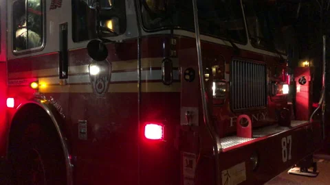 Fire Engine Flashing Lights at Night | Stock Video | Pond5