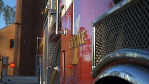 Fire engine number one sign on a fire tr... | Stock Video | Pond5