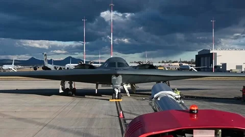 Fire engine on standby during B-2 Spirit... | Stock Video | Pond5