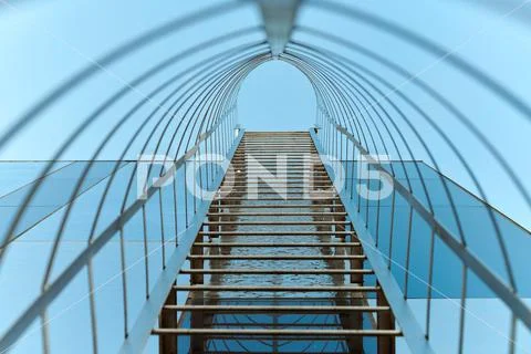 Fire escape staircase, emergency fire exit, bottom view Stock Photo ...