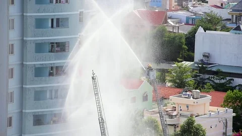 fire fighting in high rise building: res... | Stock Video | Pond5