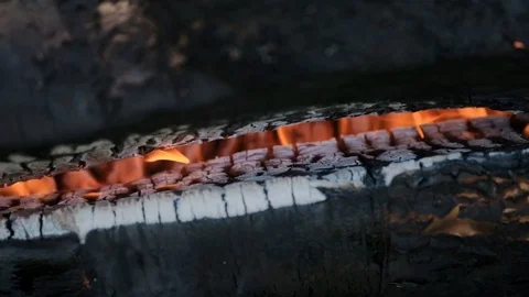 Fire flame burning logs of logs. smoke. ... | Stock Video | Pond5