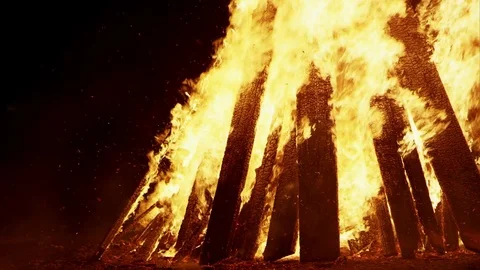 Fire Flame in the dark - Heavy fire flam... | Stock Video | Pond5