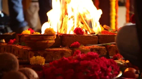 Fire flame in Indian temple | Stock Video | Pond5