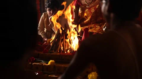 Fire flame in Indian temple | Stock Video | Pond5