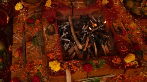 Fire flame in Indian temple | Stock Video | Pond5