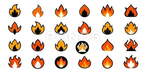 Fire Flames icon Set. Fire Flames. Flame symbols. Set of colorful fire ...