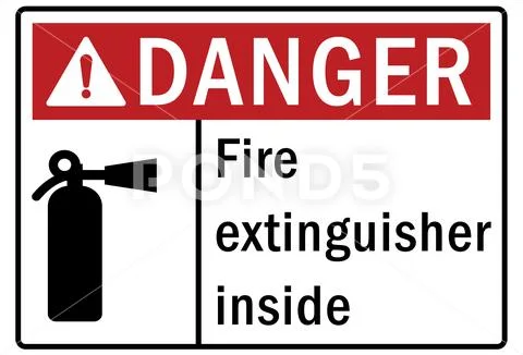Fire hazard fire extinguisher sign and labels Illustration #234345072