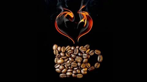 Fire heart and a cup made of coffee bean... | Stock Video | Pond5
