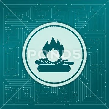 Fire Icon on a green background, with arrows in different directions ...