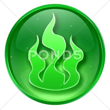 Fire icon green, isolated on white background. ~ Clip Art #20634027