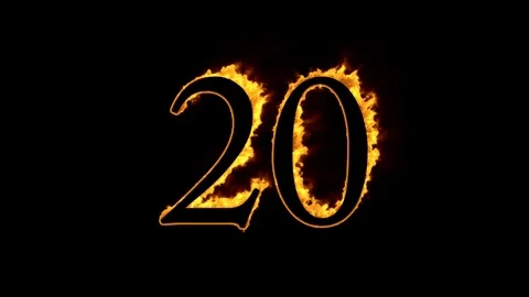 Fire number 20 on black background | Stock Video | Pond5