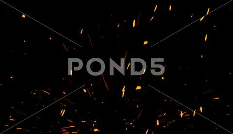 Fire particles effect dust debris isolated on black background, motion ...