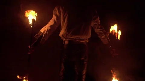 fire show breather spitting flame. Slow ... | Stock Video | Pond5